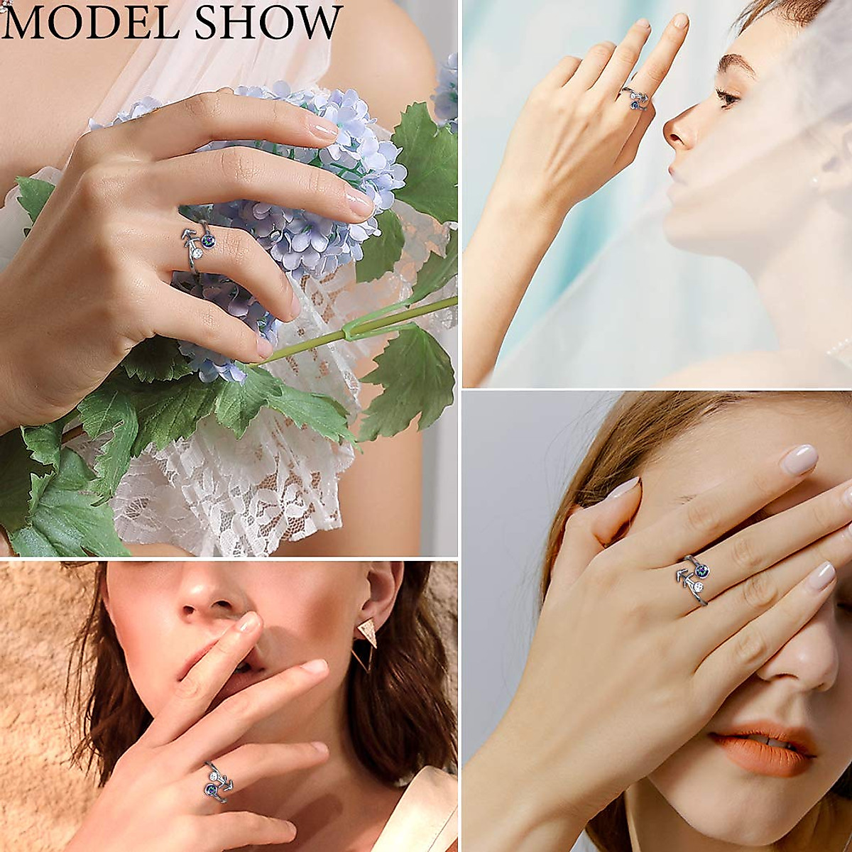 Taurus Zodiac Sign Adjustable Ring Mystic Rainbow Stacking Ring for Women White Gold Over 925 Sterling Silver Constellation Birth Month Ring Jewelry for Birthday Mothers Day Gift for Mom FR036J