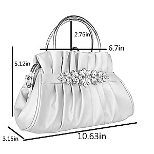 Sither Small Color Handbag Purses for Women Leather Handbag Purses with Crystal Clutch Purses Shoulder Chain Bags for Daily Party Prom Christmas Gift (silver)
