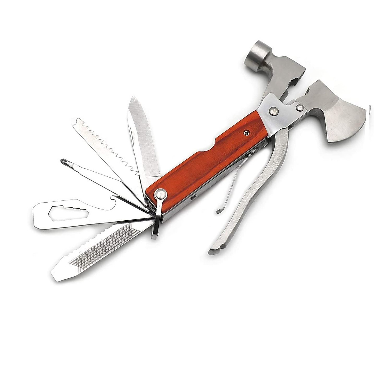 HTTMT Camping Multi tool Tool 16 in 1 Survival Gear Stainless Steel Compatible with Hiking Fishing Outdoor Emergency Kit w/Hammer Axe Knife Bottle Opener Screwdriver etc