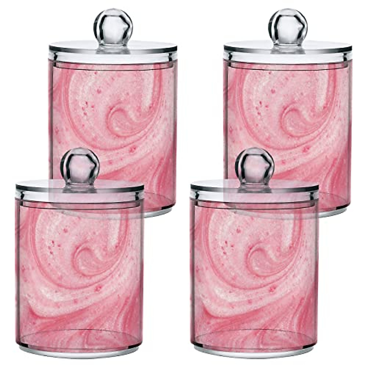SUABO Plastic Jars with Lids,Pink MarbleStorage Containers Wide Mouth Airtight Canister Jar for Kitchen Bathroom Farmhouse Makeup Countertop Household,Set 4