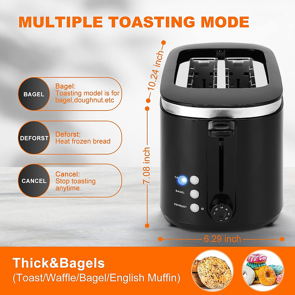 Toaster 2 Slice Best Rated Prime Stainless Steel 2 Slice Toasters Extra Wide Slot Toasters 7 Shade Settings Defrost/Bagel/Cancel with Removable Crumb Tray for Bread, Waffles, Small Retro Toaster