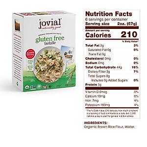 Jovial Farfalle Pasta | Jovial Elbows Pasta | Jovial Penne Rigate Pasta | Whole Grain Brown Rice Pasta | Gluten-Free | Non-GMO | Lower Carb | USDA Certified Organic | Made in Italy | 12 oz Each (3-pack)