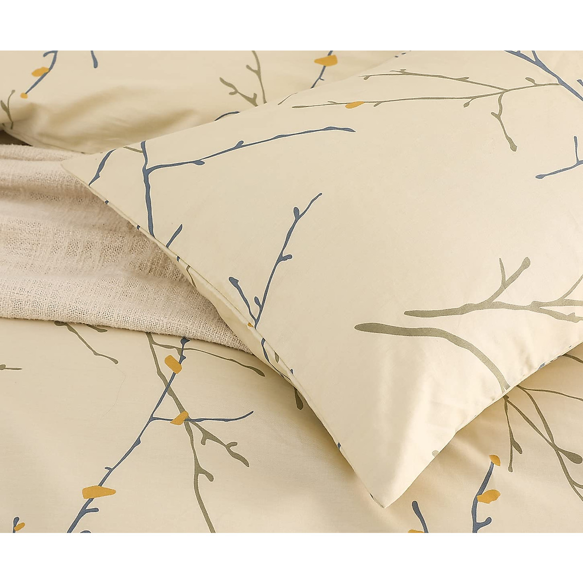 SLEEPBELLA Duvet Cover Full, 600 Thread Count Cotton Leaf Botanical Pattern Print Reversible Comforter Cover Set (Full, Teal Blue-Leaf)