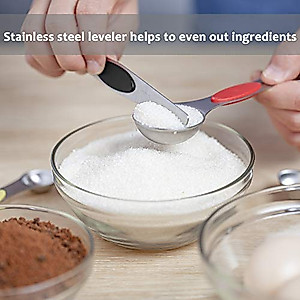 15 Pcs Stainless Steel Measuring Cups and Spoons Set, YIHONG Metal Measuring Cups and Spoons with Silicone Handle for Cooking & Baking, Includes 7 Cups, 7 Spoons and 1 Leveler