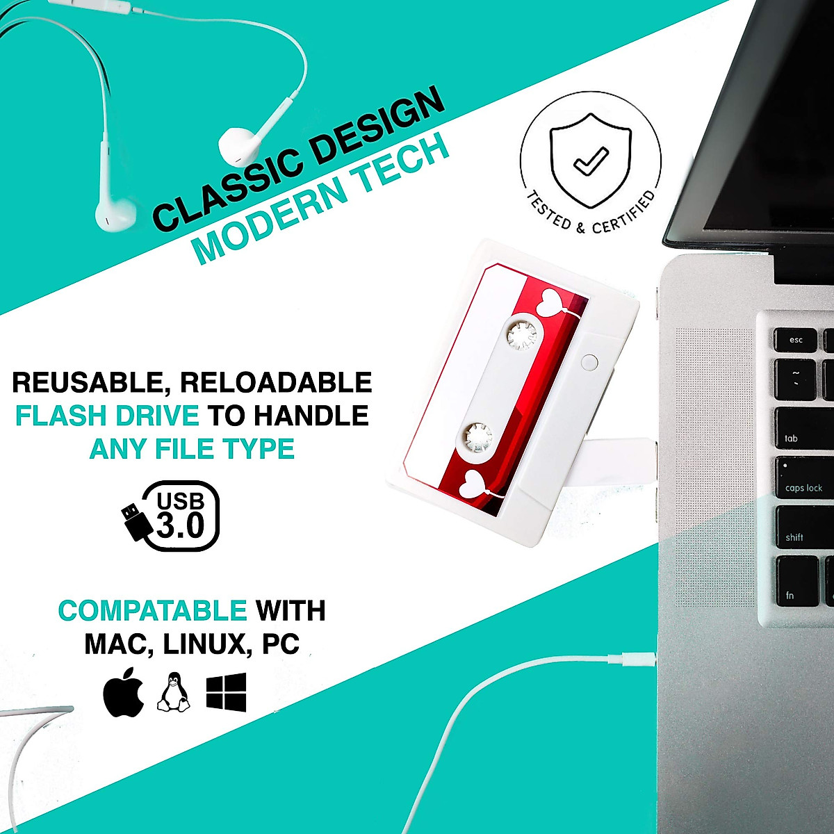 The Original MASHTAPE--Heart Balloon Design for Loved One, 8GB USB Cassette Flash Drive