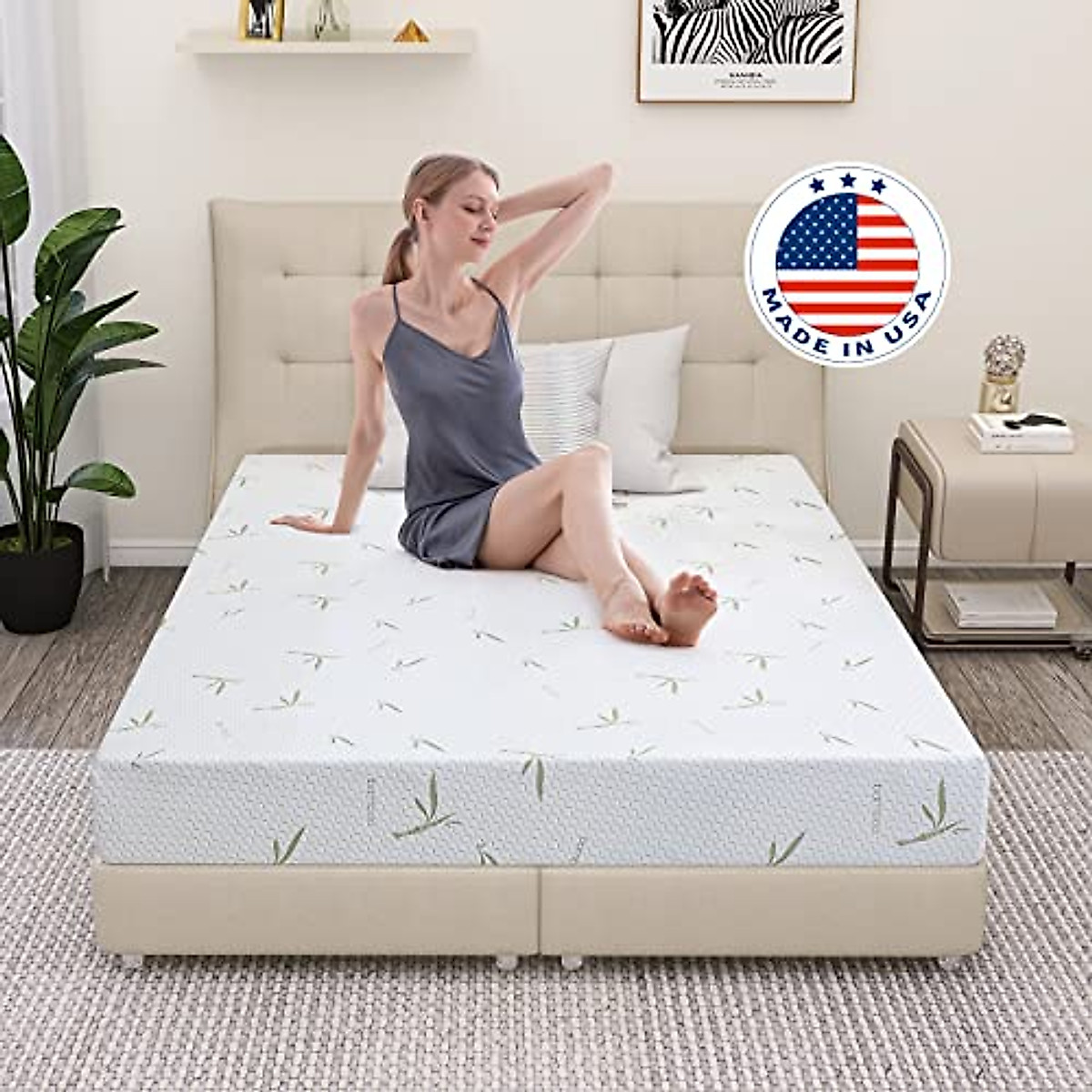 Opoiar Queen Size Mattress 8 Inch, Medium Firm Mattress in a Box,Gel Green Tea Memory Foam Mattress with Breathable Bamboo Cover,Cool Sleep&Pressure Relief,CertiPUR-US Certified,Made in USA