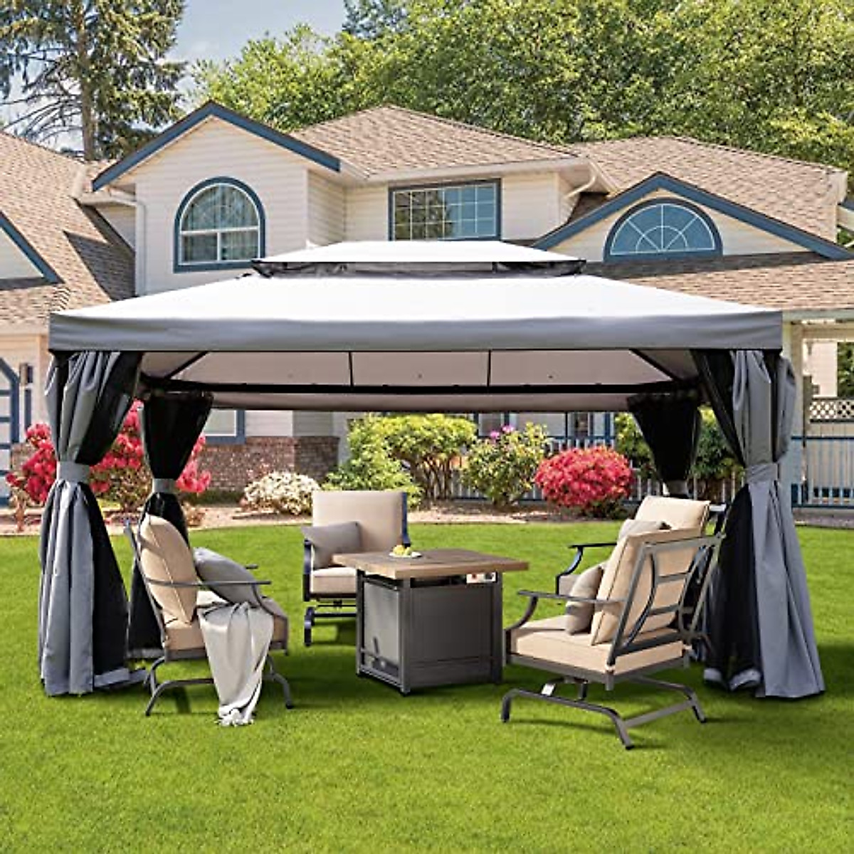 Grand Patio Replacement Canopy Top for 10x13 FT Outdoor Gazebo, Double Tiers Polyester Canopy Top Water-Resistant Anti-UV Shelter Sun Shade with Mesh Netting