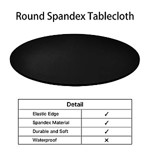 Newisher Round Fitted Table Cover Spandex Stretch Tablecloth Black Table Top Cover with Elastic Edged for Dining Picnic Patio 60 inch