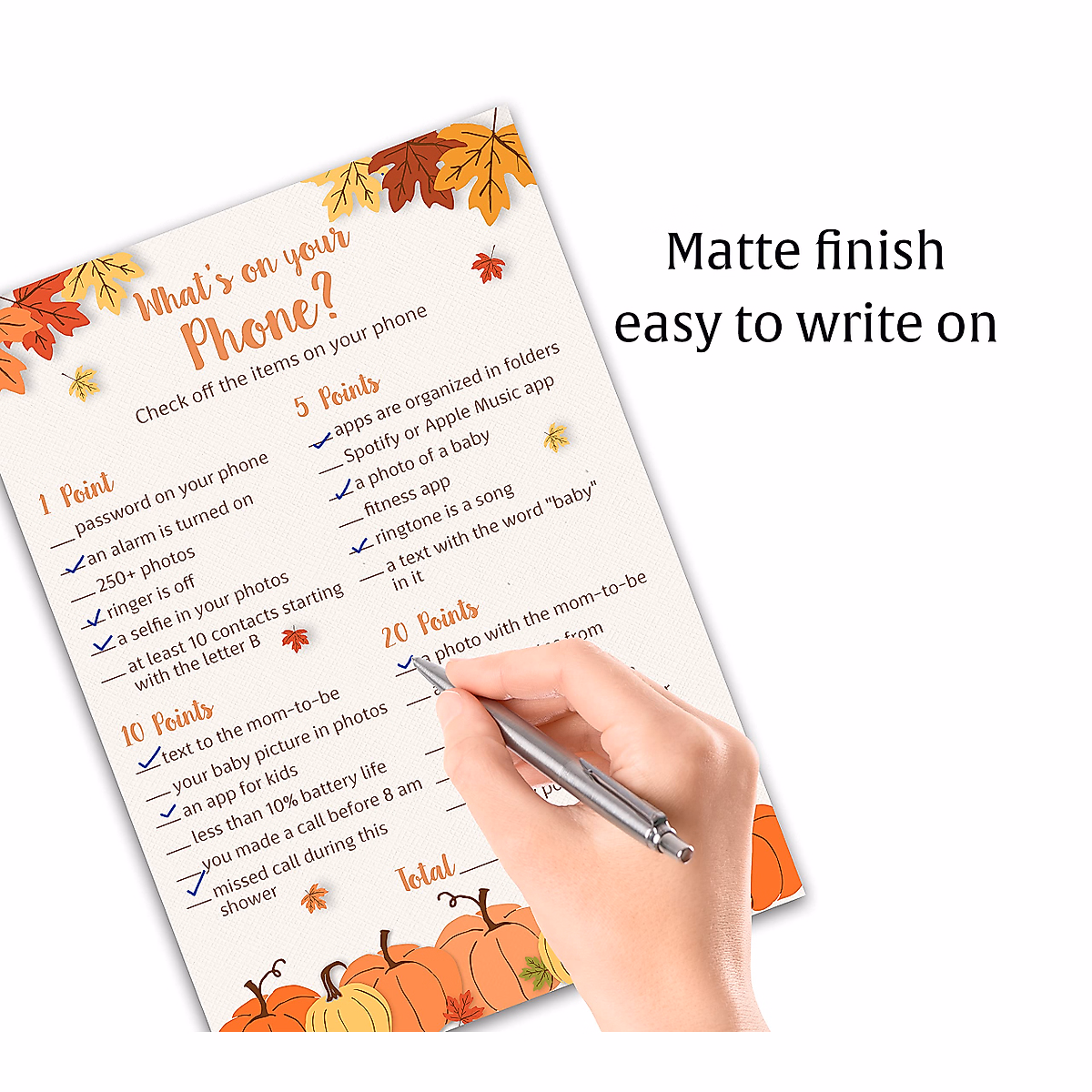 PUMPKINS Baby Shower Game — WHAT'S ON YOUR PHONE Baby Shower Game — Pack of 25 — LITTLE PUMPKIN Baby Shower Games, Fall Halloween Baby Shower Game, Baby Shower Activity, SKU G330-PHN