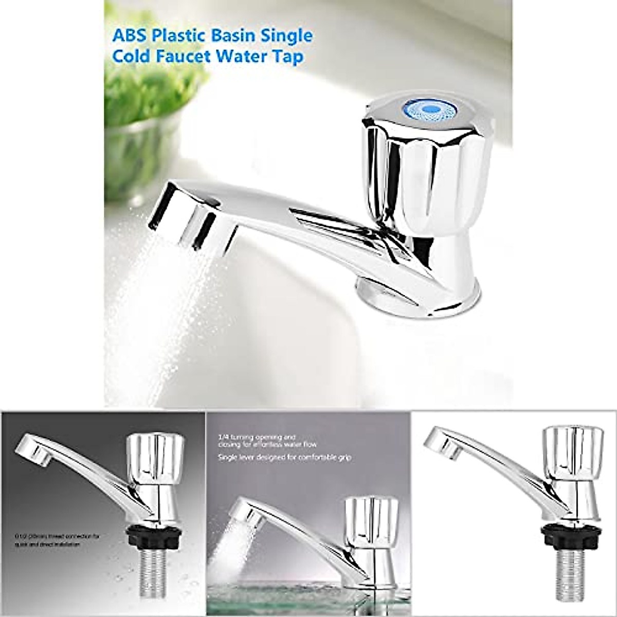Fdit Water Tap Single Cold Faucet Water Nozzle G1/2 Bathroom Basin Kitchen Sink Rest Room Washing Basin Accessories ABS(Knob Handle)