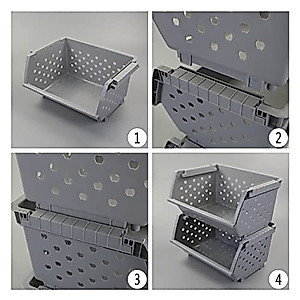 Buyitt 3-Pack Plastic Stackable Storage Baskets, Stacking Organizer Bins, Grey