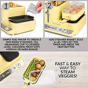 Nostalgia Retro 3-in-1 Breakfast Station, 2-Wide Slot Breakfast Station, Yellow