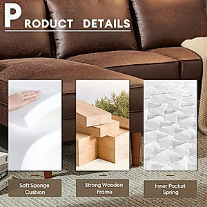 Weaxty 81.55" Sofa Couch, L Shaped Faux Leather Sectional with Chaise Suede Fabric Couch Sofas with Comfortable Cushions for Small Space Living Room Apartment, Right Chaise Dark Brown