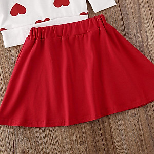 GOOCHEER Valentine's Day Toddler Girl Outfit Heart Long Sleeve Top Skirt 2pcs Kids Toddler Girl Valentine's Day Clothes Set (Red Heart, 4-5T)