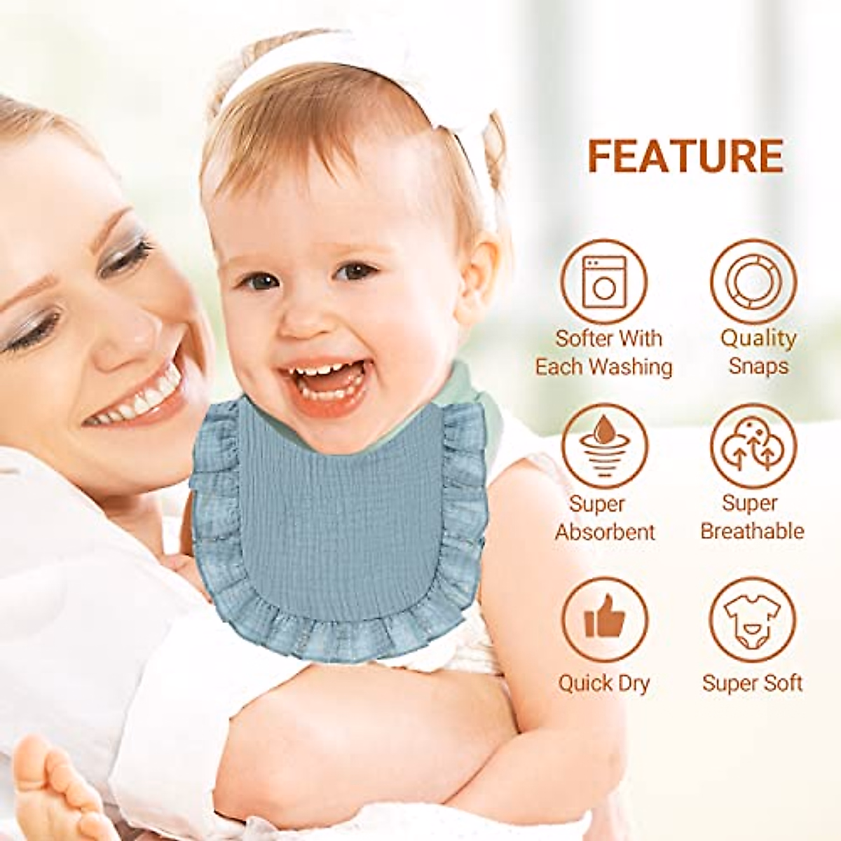 Smarbore 6 Pack Muslin Baby Bibs, Baby Bandana Drool Bibs 100% Muslin Cotton Multi-Use Scarf Bibs for Teething and Drooling