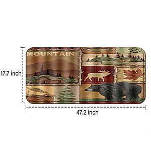 Rustic Lodge Bear Moose Mountain Lake Anti Fatigue Kitchen Mat Comfort Floor Mats Non-Slip Oil Stain Resistant Easy to Clean Kitchen Rug