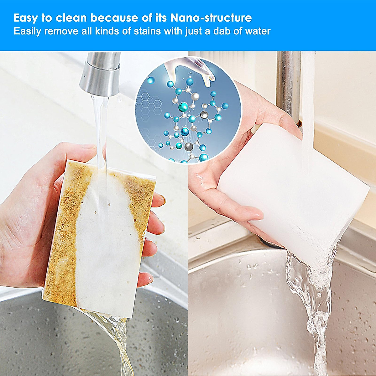 50 Pack Melamine Sponge, Magic Sponge Eraser, Durable Multi-Purpose Premium Melamine Foam Eraser for All Oil Stains, Coffee Cup Stains, Bathroom, Kitchen, Leather, Shoes, Walls, car interiors.