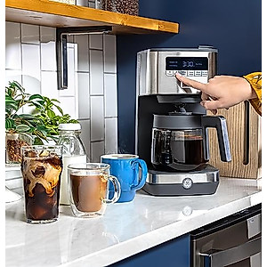 GE Drip Coffee Maker With Timer | 12-Cup Glass Carafe Coffee Pot With Adjustable Keep Warm Plate | Wide Shower Head for Maximum Flavor | Kitchen Essentials | Stainless Steel