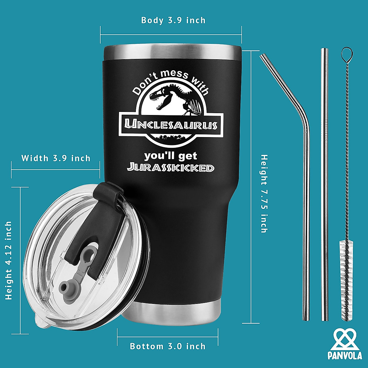 Don't Mess With Unclesaurus You'll Get Jurasskicked Funny New Uncle Gifts From Niece Nephews Brother Fathers Day Tio Birthday Anniversary Retirement Vacuum Insulated Tumbler Stainless Steel (30 oz)