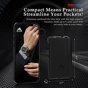 MURADIN Tactical Minimalist Wallet for Men, Slim RFID-Blocking Metal Card Holder, Front Pocket Men’s Leather Dapper Bifold Wallet with Money Clip Black