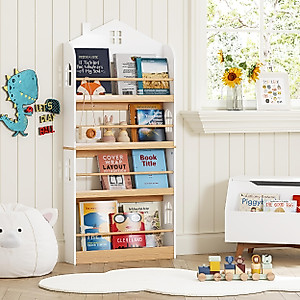 UTEX Kids Bookshelf Wall Mounted, 4-Tier Book Shelf Organizer, Tall Wooden Children's Bookcase, Storage Book Rack for Kids Room, Nursery, Bedroom, Living Room, White