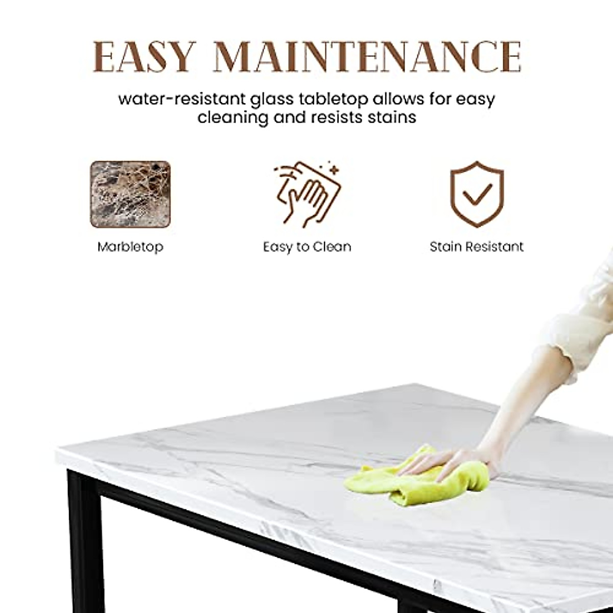 Lamerge Dining Table Set for 4,Faux Marble Table and 4 PU Leather Chairs,5 Pieces Kitchen Table and Chairs for 4,Modern Dining Room Table Sets for Small Spaces,Living Room, Breakfast Nook,White