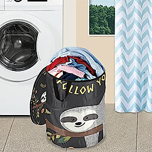 Cute Baby Sloth On The Tree Pop Up Laundry Hamper With Lid Foldable Laundry Basket With Handles Collapsible Storage Basket Clothes Organizer for Apartment Camping Picnic