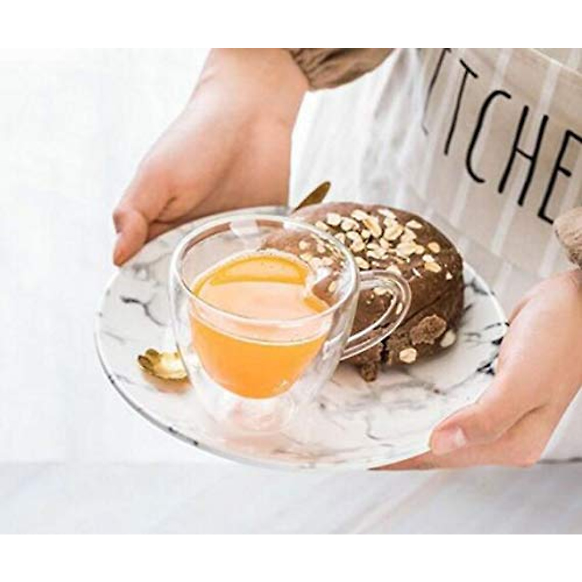 Cool Cook 2 Pack Heart Shaped Double Walled Insulated Glass Coffee Mugs or Tea Cups，Beautiful Heart Shape, Thermo Insulated Premium Quality Borosilicate Glass, Set of 2 (8.5 oz, 240 ml)