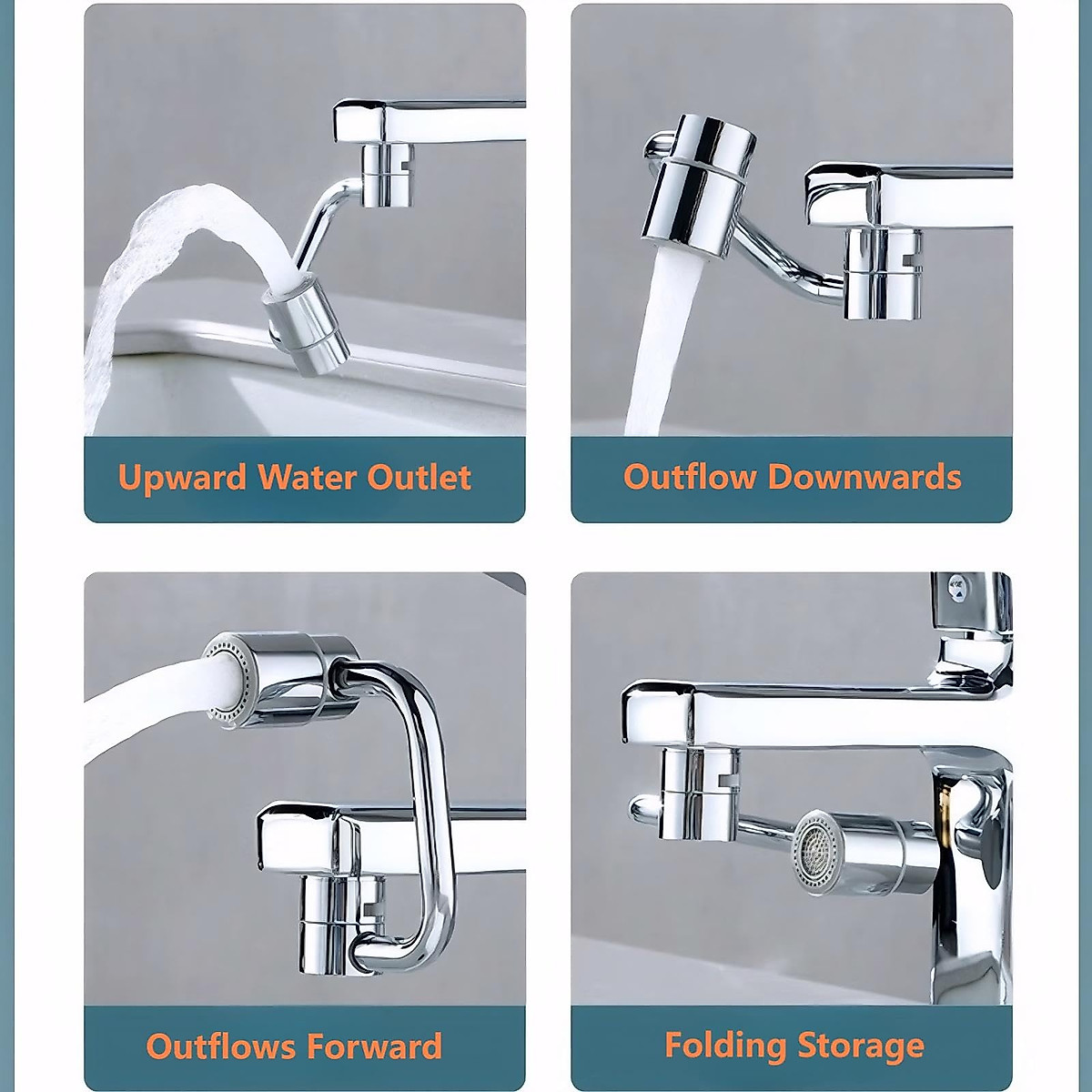 360° Swivel Kitchen Faucet Extender in Brass - 2 Spray Modes, Splash-Free Design for Bathroom & Kitchen Sink Faucets - Gold & Black Finish (Silvery)