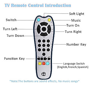Baby Realistic TV Remote Control Toy with Light and Sound, Upgrade Adjustable Volume, Early Educational Musical Toys with 3 Language English,French and Spanish Gift Toy for 3+ Months Boys or Girls