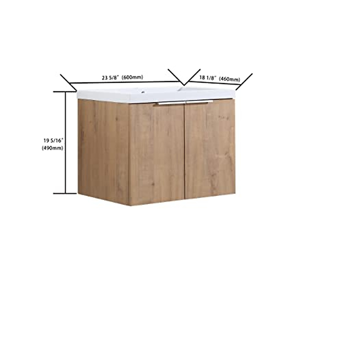 24-Inch Wall Mounted Bathroom Vanity with Sink Combo Modern Single Bathroom Vanity Set with Top Basin & Storage Cabinet Wood Hanging Bath Cabinet w/Resin Sink for Bathroom(Oak White-24'')