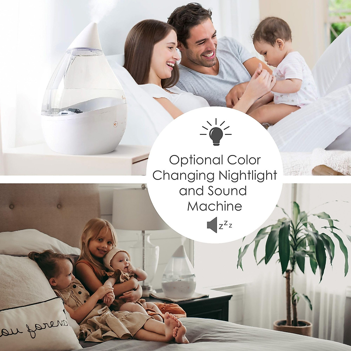 Crane Ultrasonic Humidifiers for Bedroom and Office, 1 Gallon 4-in-1 Cool Mist Air Humidifier for Large Room and Home, Humidifier Filters Optional, Clear & White