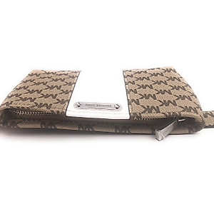 Michael Kors 556137C Brown/Khaki/White Logo Design With Silver Hardware Women's Adjustable Belt Bag Waist Pack (L/XL)