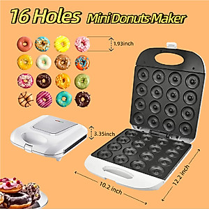 Lifeeverkeep Mini Donut Maker Machine for Kid-Electric Non-Stick Surface Makes 16 Mini Doughnuts-Friendly Breakfast, Snacks, Desserts-White