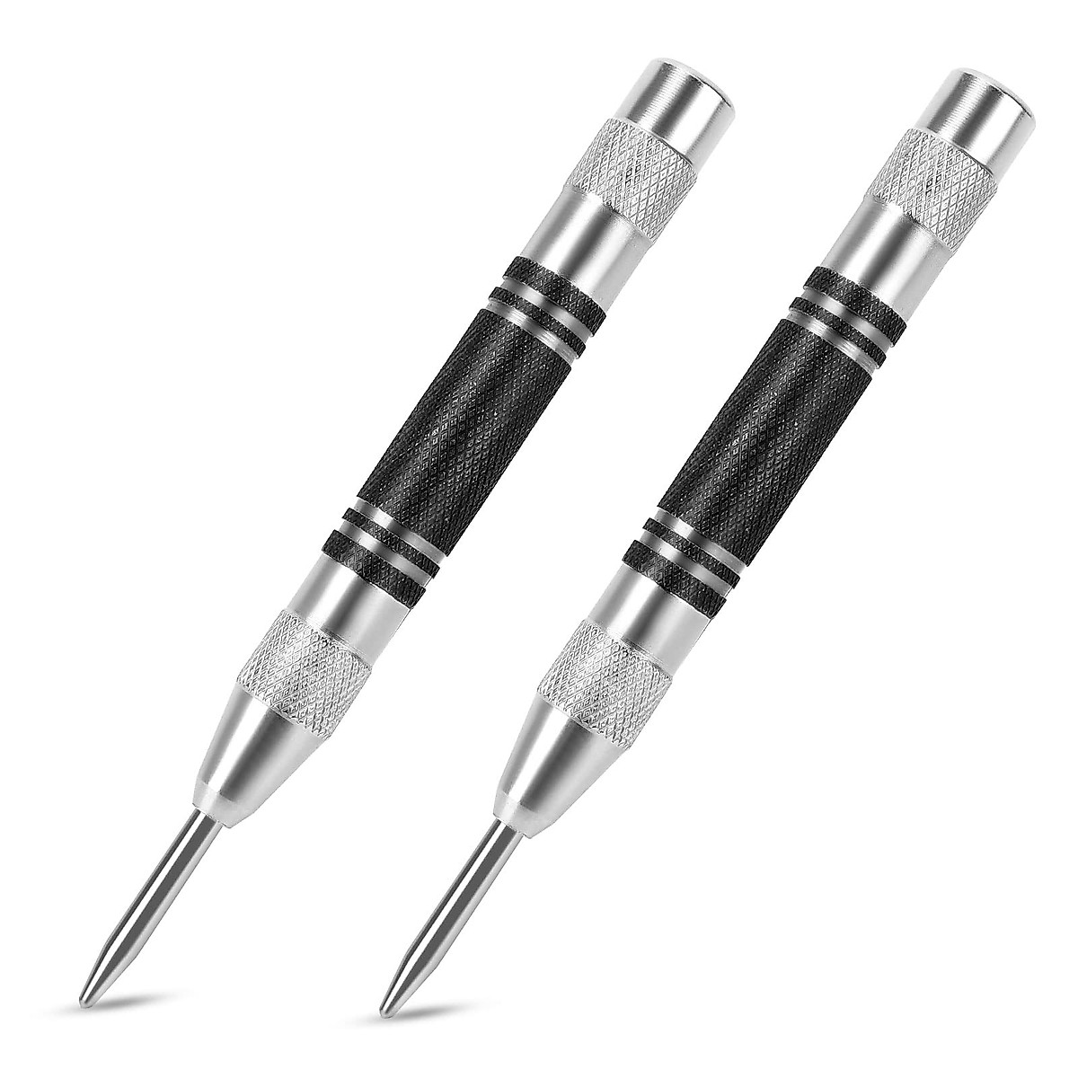 2Pcs Heavy Duty Automatic Center Punch, 5'' Premium Steel Spring Loaded Center Hole Punch, Adjustable Spring Impact Center Marker Scriber Tool for Metel, Plastics, Wood, Glass by karmiero