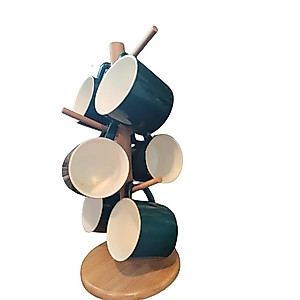 NAWAZJEE Coffee Cup Holder Coffee Cup Stand Coffee Mug Tree Wooden Coffee Cup Holder for Countertop Thick Base Coffee Mug Holder with 6 Hooks Mug Stand Mug Rack Space Saver