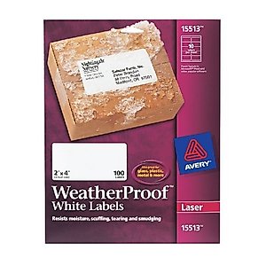 Avery Waterproof Shipping Labels with Sure Feed & TrueBlock 2" x 4", 100 White Laser Labels (15513)