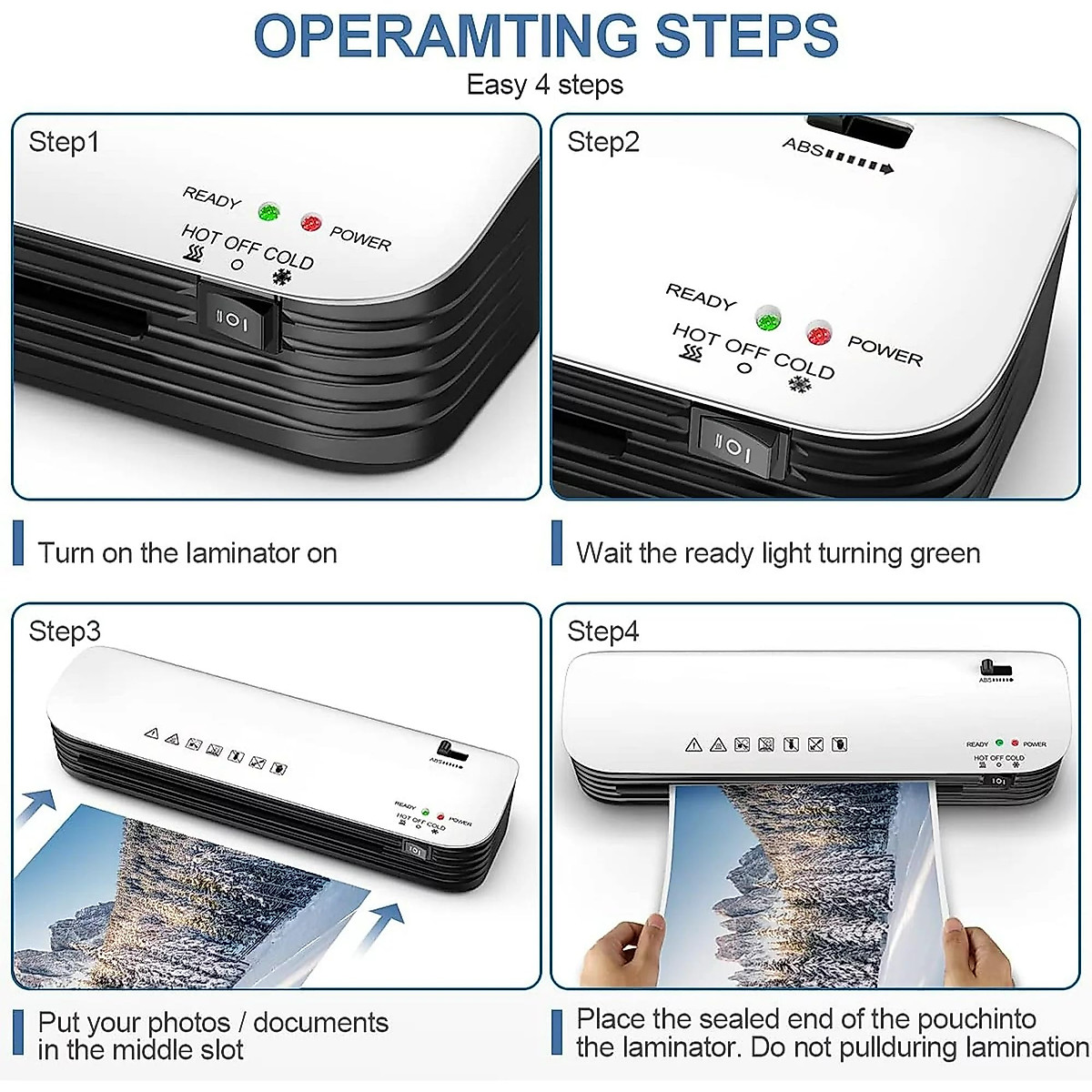 Laminator, A4 Laminator Machine, 4 in 1 Thermal Laminator for Home Office School Use, 9 inches Max Width, Quick Warm-Up, Paper Trimmer, Corner Rounder (15 Laminating Pouches)