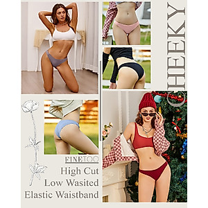 FINETOO 12 Pack Cotton Underwear for Women Cute Low Rise Bikini Panties High Cut Breathable Sexy Hipster Womens Cheeky S-XL