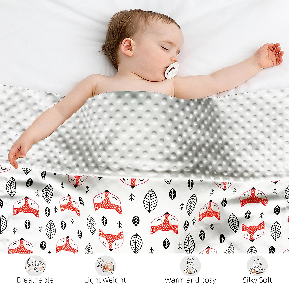 Baby Blanket with Fox Pattern, Double Layered with Dotted Backing, Suitable for Boys, Girls, and Unisex, Perfect for Baby Cribs and Receiving as Newborn Bed Throws., 30x47 Inch, Forest Fox