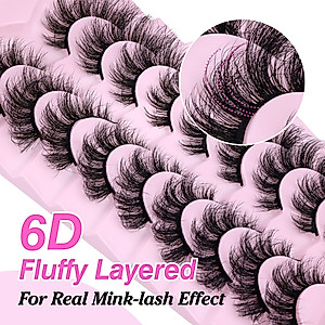 False Eyelashes Fluffy Wispy Mink Lashes 16mm Natural Full Volume Pestañas Cat Eye Lashes 9 Pairs by Yawamica Black