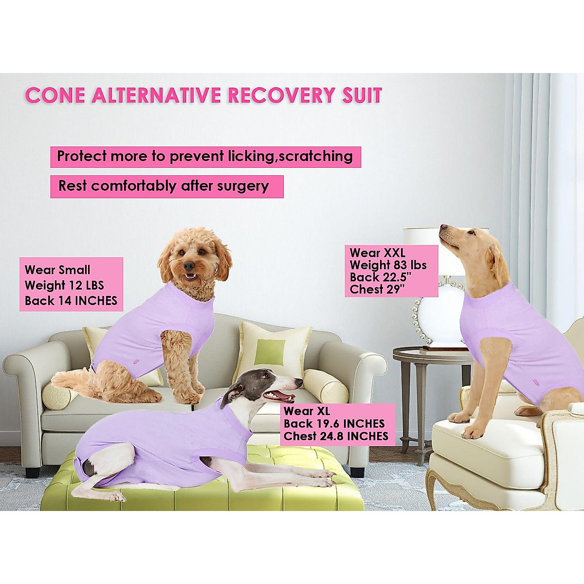 Wabdhaly Dog Surgery Recovery Suit for Large Female Spay,Anti Licking Dog Surgical Recovery Onesie,Fashion Striped Purple XL