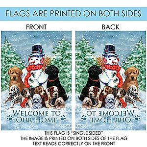 Toland Home Garden 28x40 Inch Double Sided Garden Flag Winter Flag, Snowman with Pups Christmas Winter Garden Flag House Flag For Outdoor Yard Decoration