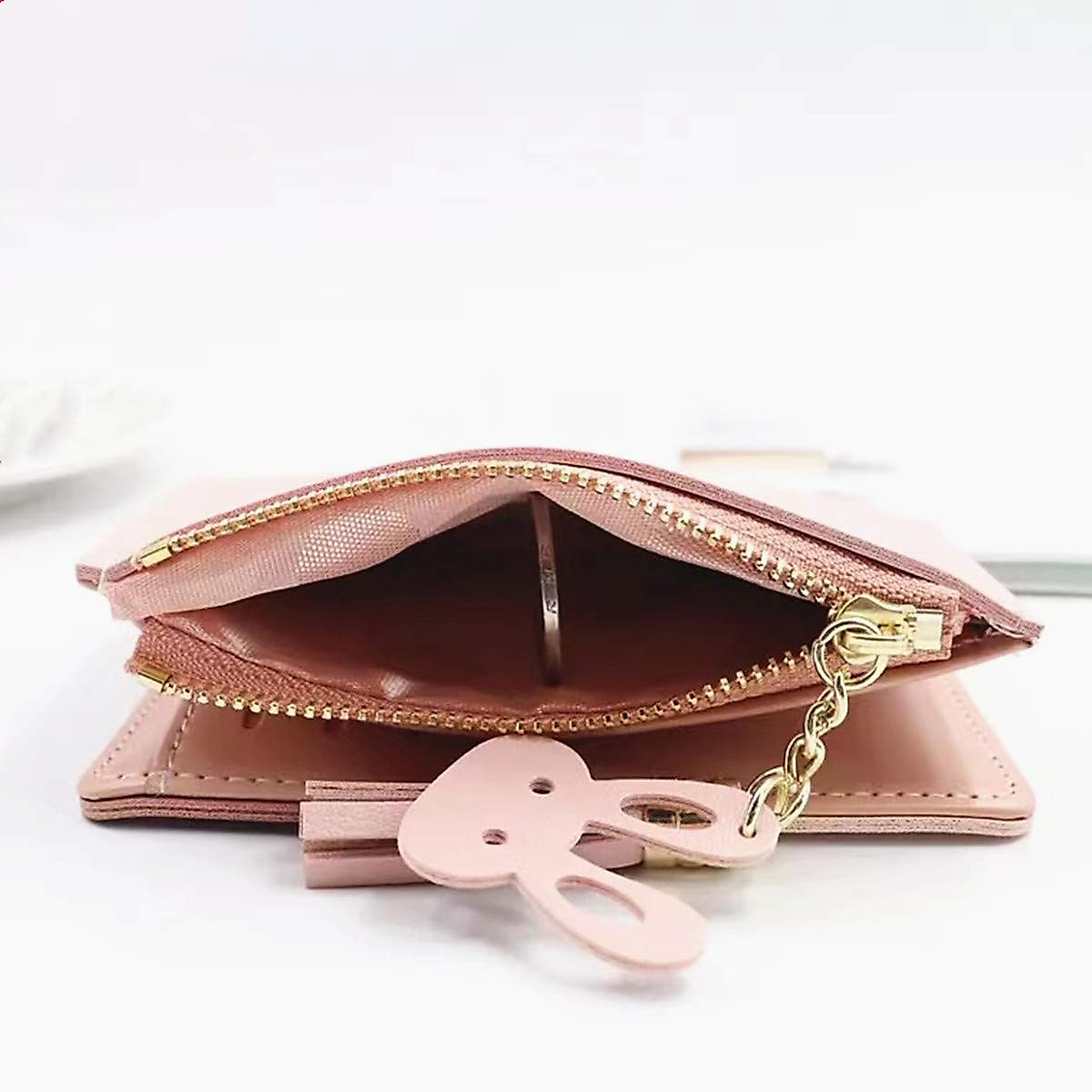 Chicmo Small Wallet for Women Girls, Bifold Slim PU Leather Multi Slots Card Holder Organizer Coin Purse Zipper with Tassel Pendants (Pink)