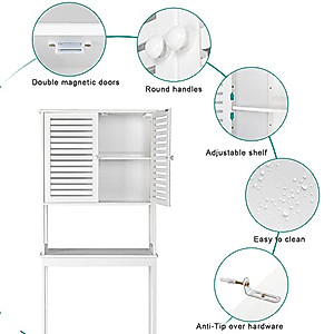 Over The Toilet Storage Cabinet, Bathroom Shelf Over The Toilet, Over Toilet Bathroom Organizer, White Bathroom Cabinet Storage Organizer Toilet Rack Shelf, Freestanding, with Adjustable Shelf