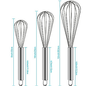 YLYL 3 Pcs Large Small Metal Mini Whisk Sets, Stainless Steel Egg Wire Tiny Whisks for Cooking Baking, Professional Whisking Wisk Kitchen Tool Utensil, Beater Balloon Whisker/Wisks/Wisker for Stirring