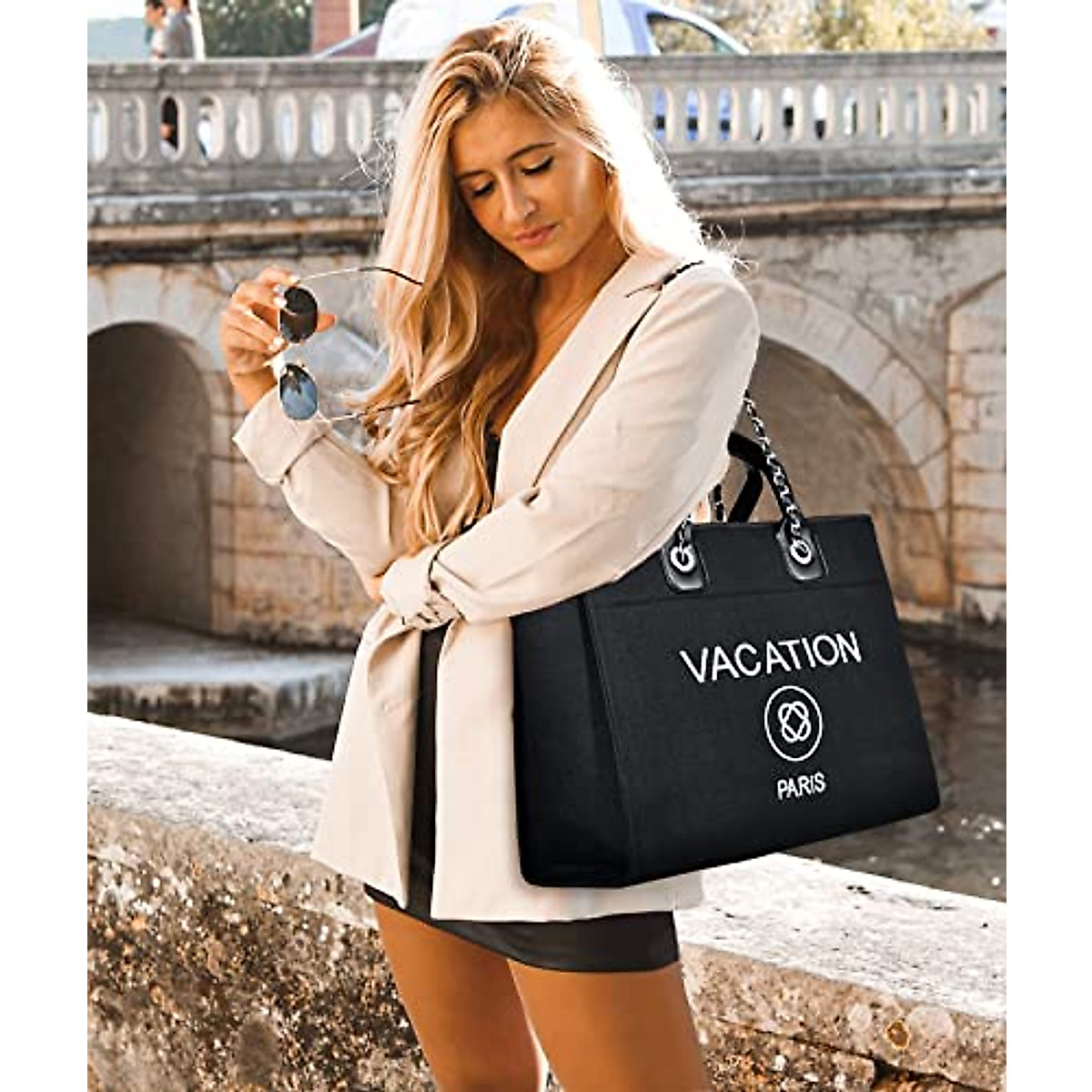 Muspower Handbags for Women,Large Capacity Tote Bags Shoulder Bags with Chain & Embroidered Letter, Fashion Designer Top Handle Satchel Purse Hobo Bag