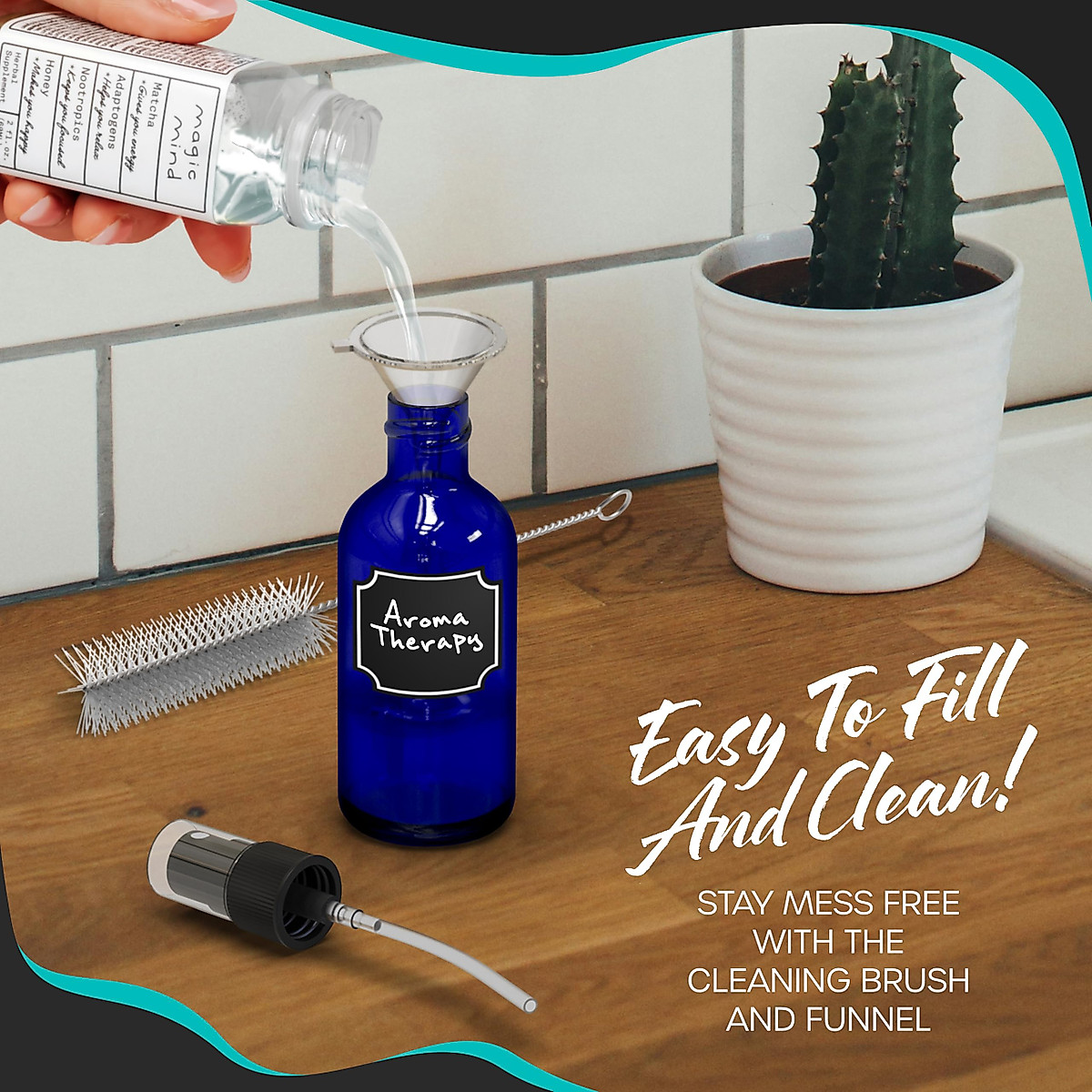 Nevlers 24PK Blue Glass Spray Bottles 2 Oz Set | Glass Spray Bottles w/Shrink Wrap, Labels & More | Small Spray Bottle For Use as Perfume Spray Bottle, Spray Bottle for Oil & Alcohol Spray Bottle