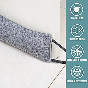 Estimber Under Door Draft Stopper 48 inch Wind Stopper for Door & Window, Weighted French Air Draft Stopper Front Door Snake Noise Blocker for Bottom of Door with Hanging Loops - Grey
