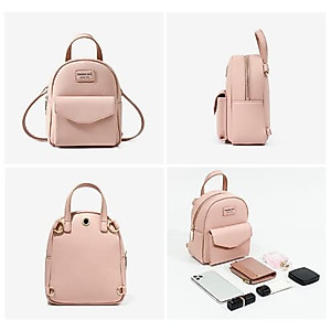 Multi-Function Women Fashion Mini Backpack Soft Leather Casual Travel Small Shoulder Bag (Pink)